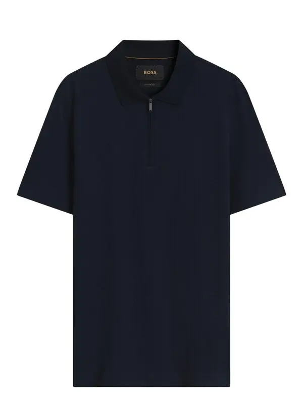 BOSS Zipper-neck Polo Shirt In A Cotton-silk Blend - Dark Blue