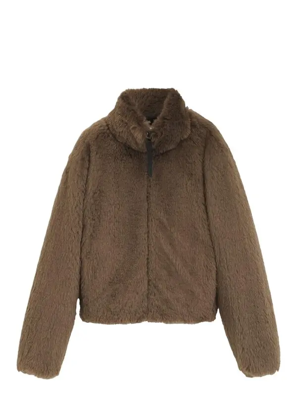 Hugo Faux Fur Zip-up Jacket With Adjustable Hem - Patterned