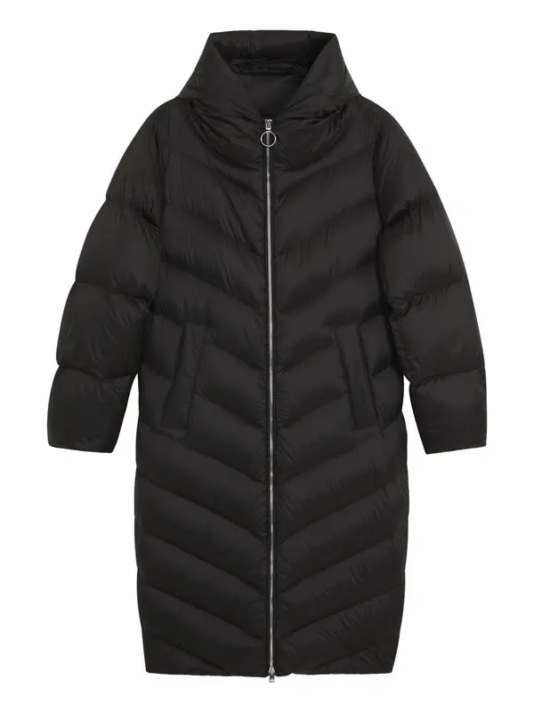 Hugo Water-repellent Chevron Quilted Down Jacket With Side Zippers - Black