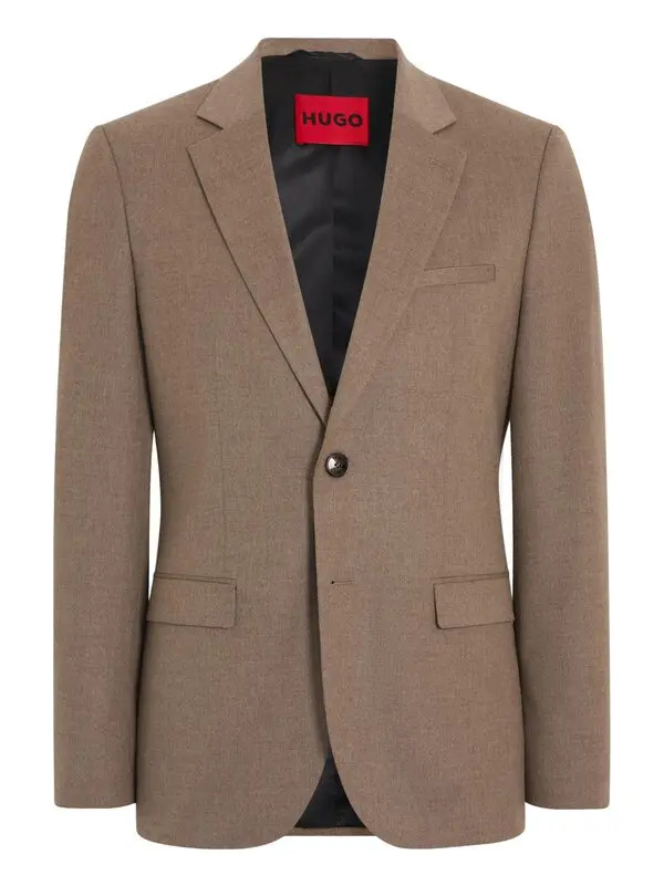 Hugo Extra-slim-fit Suit Jacket In Melange Flannel - Brown