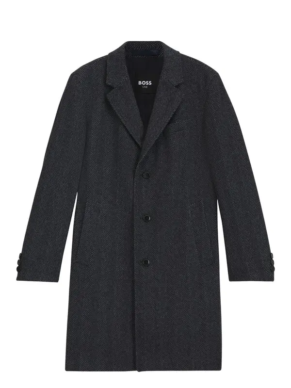BOSS Regular-fit Coat In Herringbone Wool With Cashmere - Dark Blue