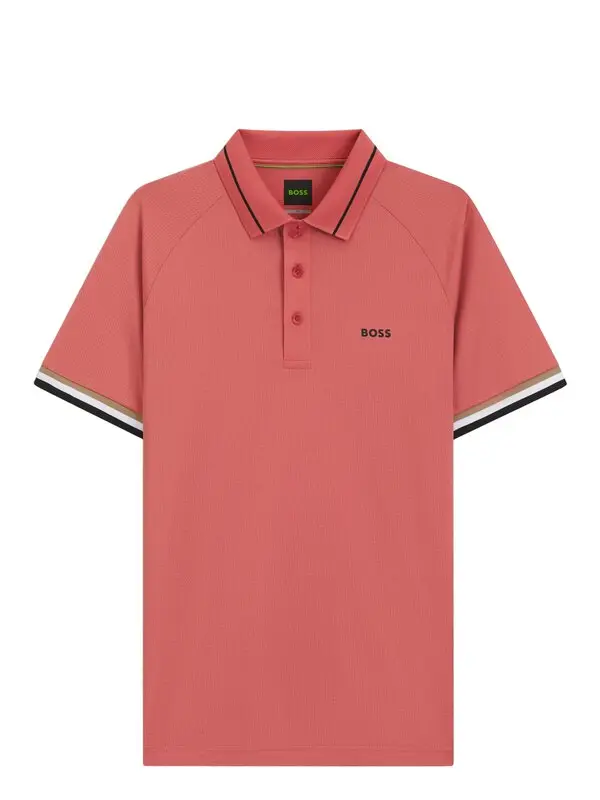 BOSS Active Slim-fit Polo Shirt With Branded Details - Pink