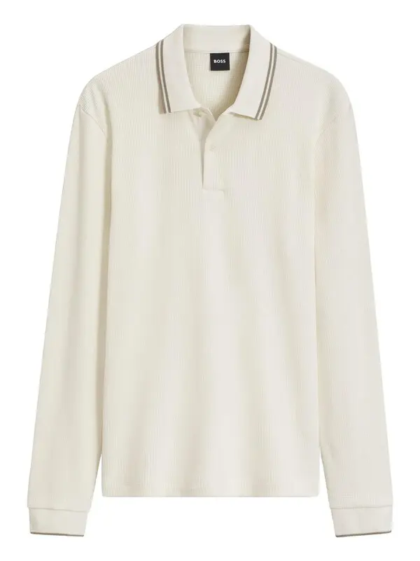 BOSS Waffle-textured Polo Shirt In Stretch Cotton - White