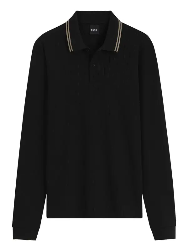 BOSS Waffle-textured Polo Shirt In Stretch Cotton - Black