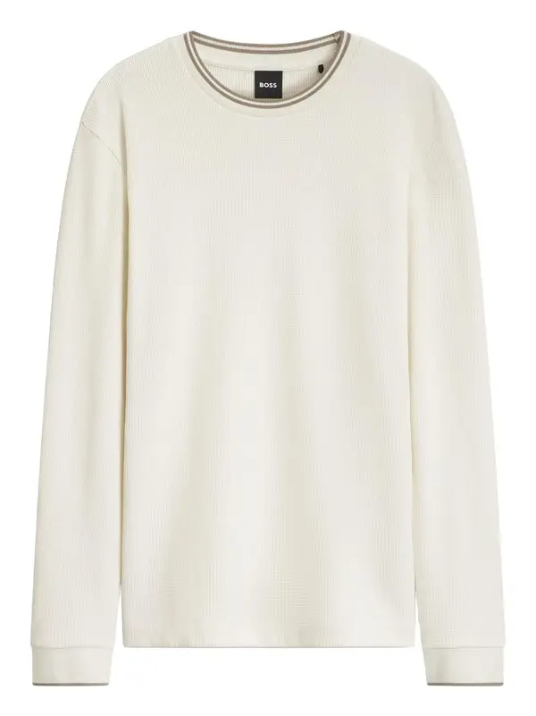 BOSS Long-sleeve T-shirt In Waffle-textured Stretch Cotton - White