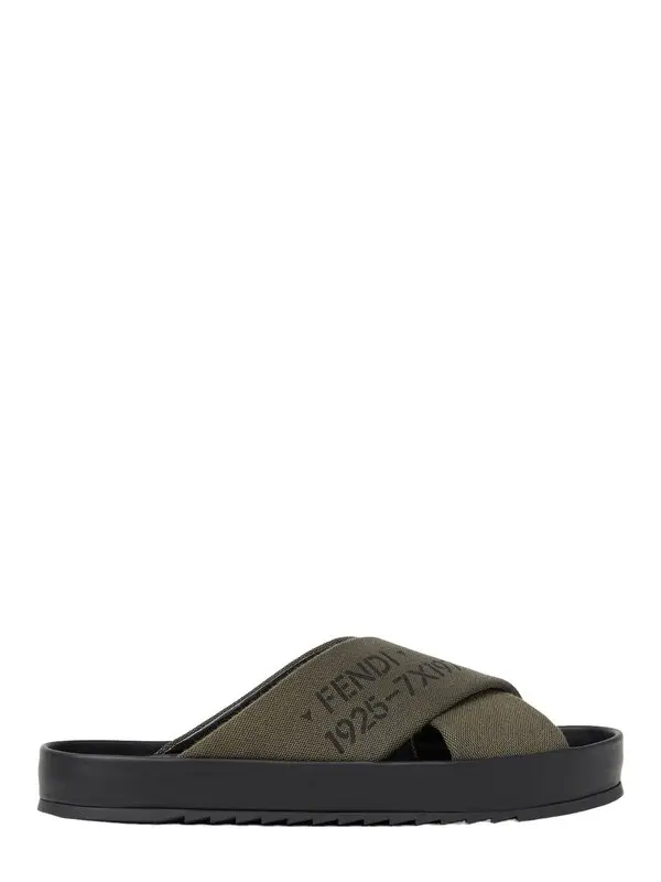 Fendi Flat Slides With 1925 Print - Green