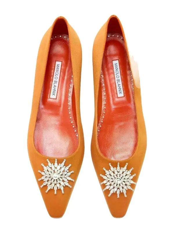 Manolo Blahnik Crystal-embellished Pointed-toe Ballet Flats - Orange