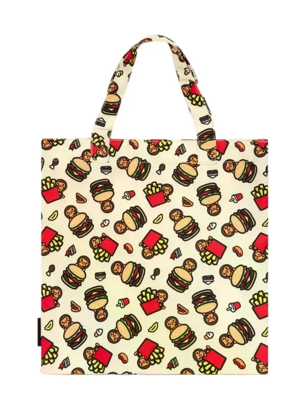 A BATHING APE Baby Milo® Store * Printed Tote Bag With Detachable Plush Toy Charm - Neutrals