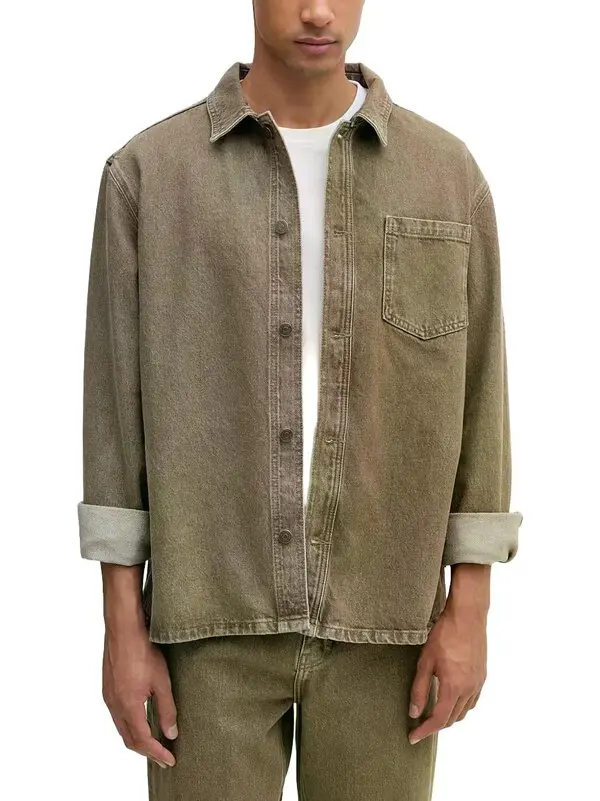 LES DEUX Washed-denim Chest-pocket Shirt - Brown