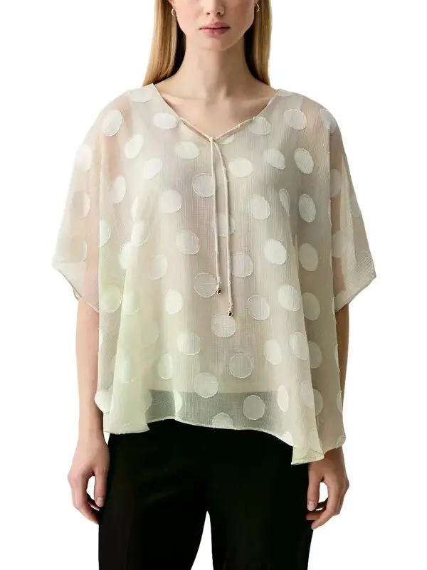 Joseph Ribkoff Polka-dot Tie-neck Blouse - Neutrals
