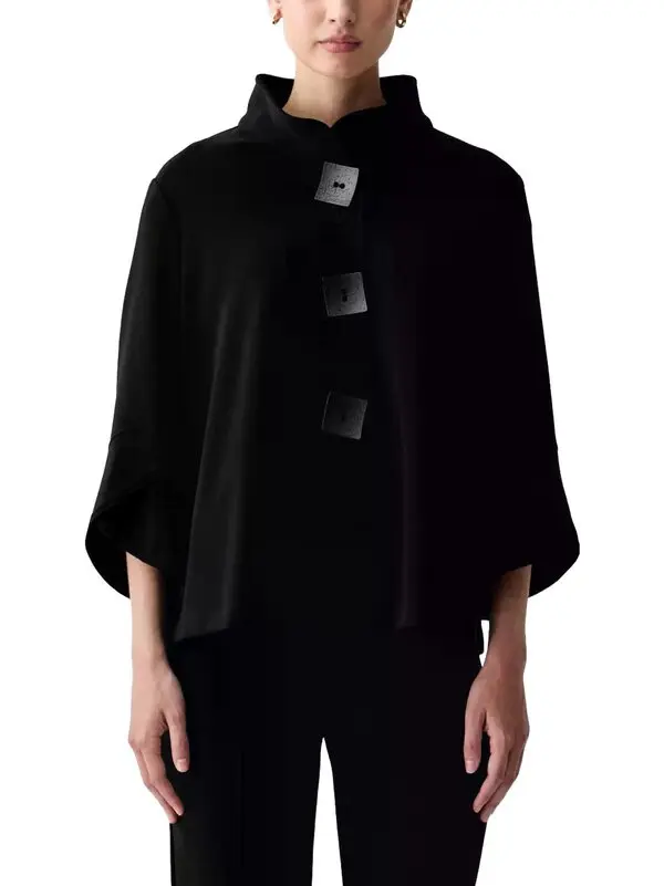 Joseph Ribkoff High Neck Three-quarter Sleeve Jacket With Square Buttons - Black