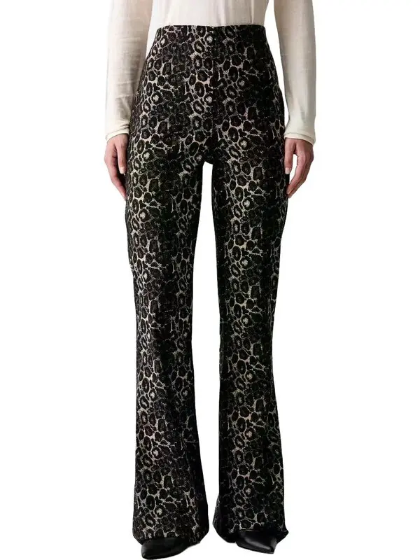 Joseph Ribkoff Leopard Print Jacquard Flared Trousers - Black