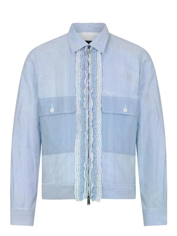 Dsquared2 Striped Cotton Blend Bomber Jacket With Ruffle Trim - White