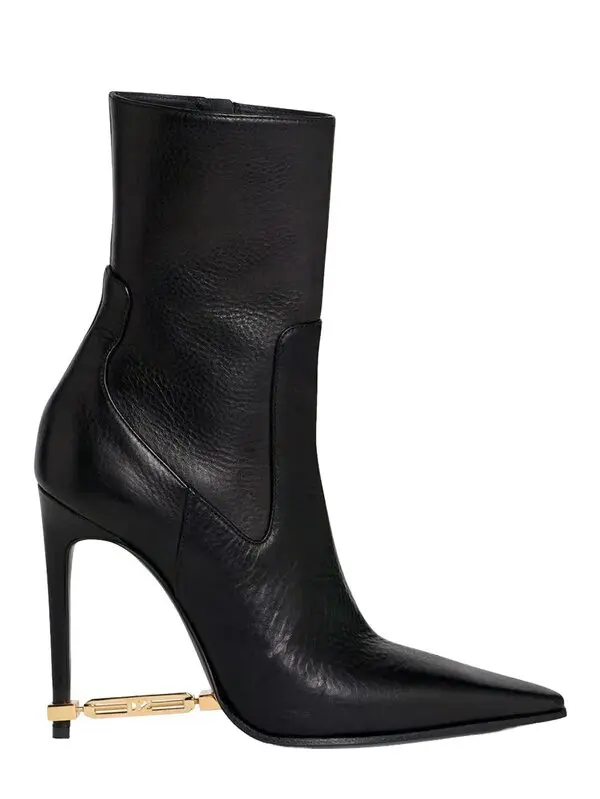 Dsquared2 Leather Ankle Boots With Metal Bar Accent - Black
