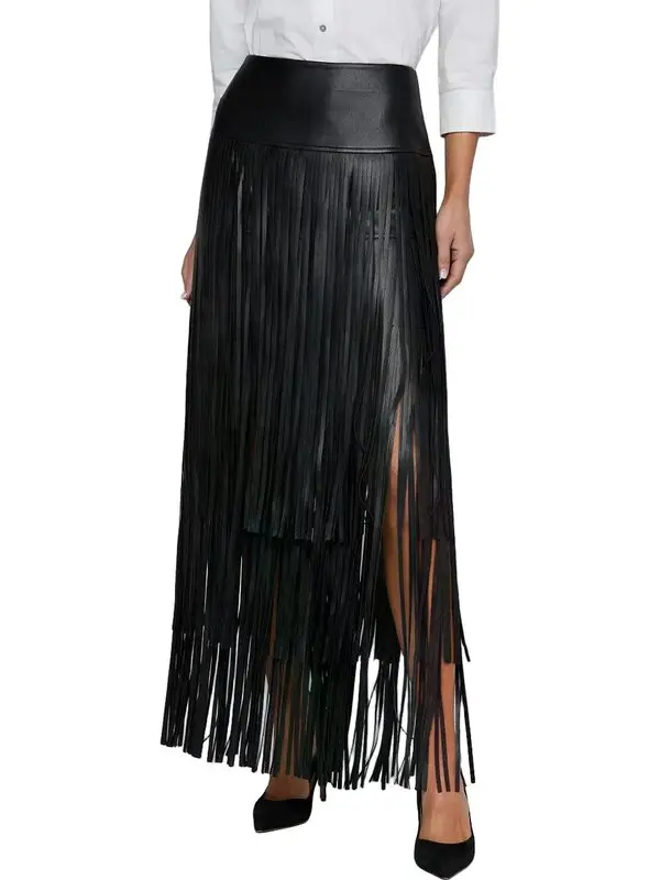 L'Agence Karolina Fringe-trimmed Full Length Skirt - Black