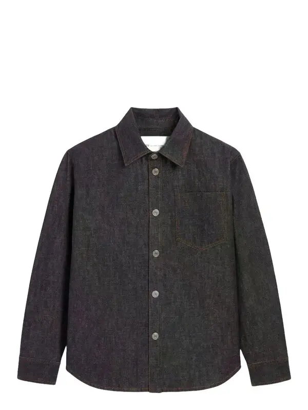 AMI Paris Cotton Denim Overshirt With De Coeur Detail - Blue