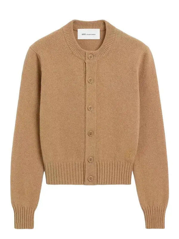 AMI Paris Crewneck Cashmere Cardigan - Neutrals