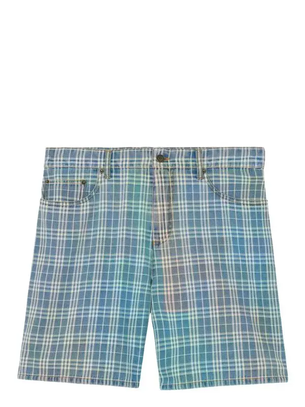 Burberry Check Denim Shorts - Blue