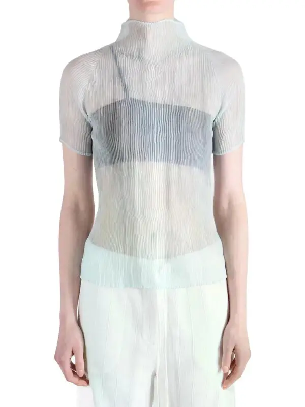 Issey Miyake Pleated High-neck Top - Blue