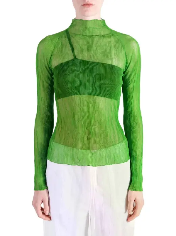 Issey Miyake Chiffon Twist Pleated High-neck Top - Green