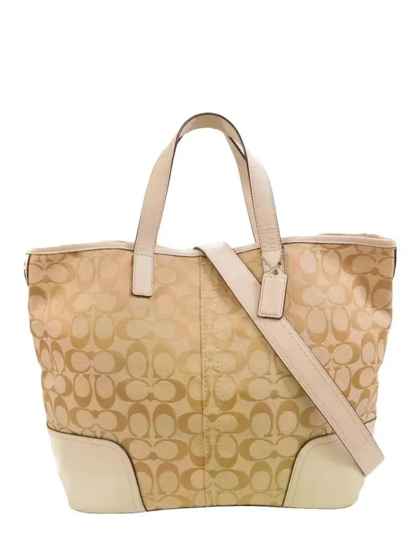COACH VINTAGE Monogram Print Leather Trim Tote Bag - Neutrals