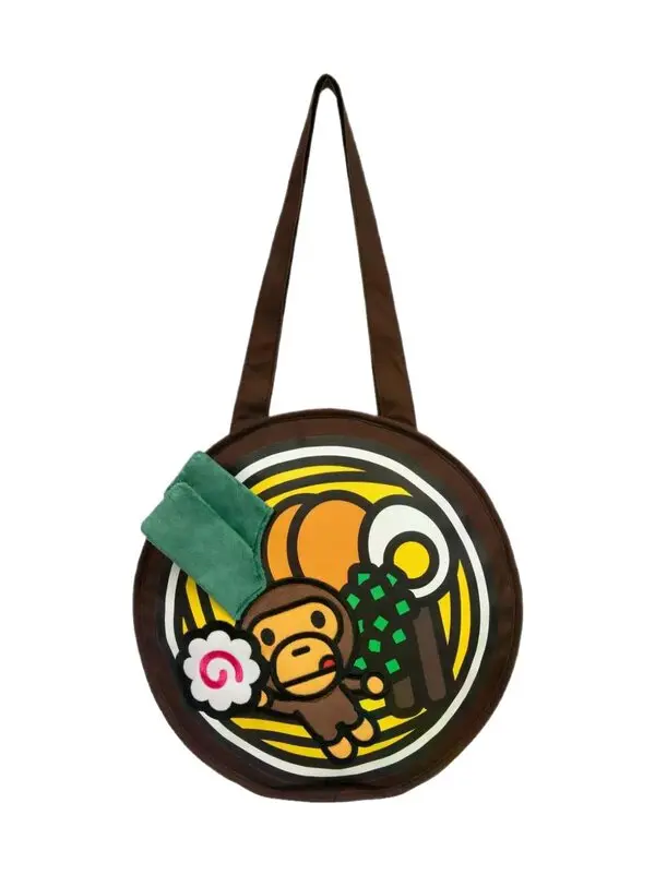 A BATHING APE Graphic Print Plush Shoulder Bag - Brown