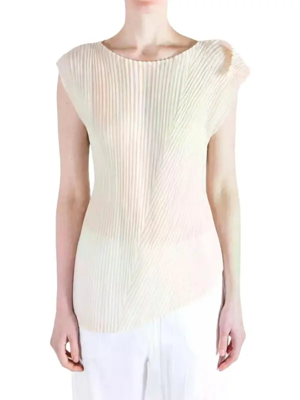 Issey Miyake Off-white Plissé Effect Asymmetric Top - Neutrals