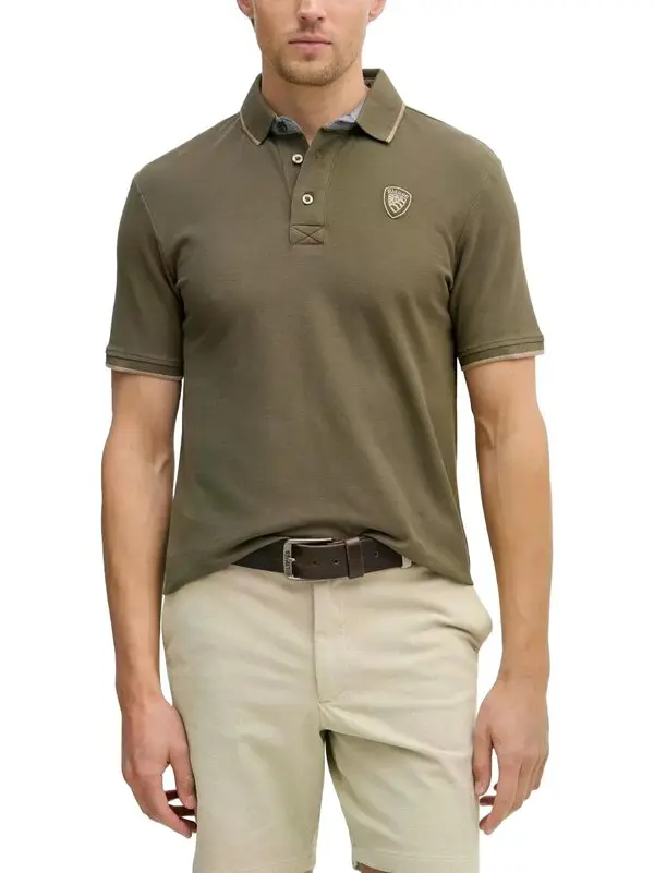 BLAUER. Logo-patch Piqué Polo Shirt - Green