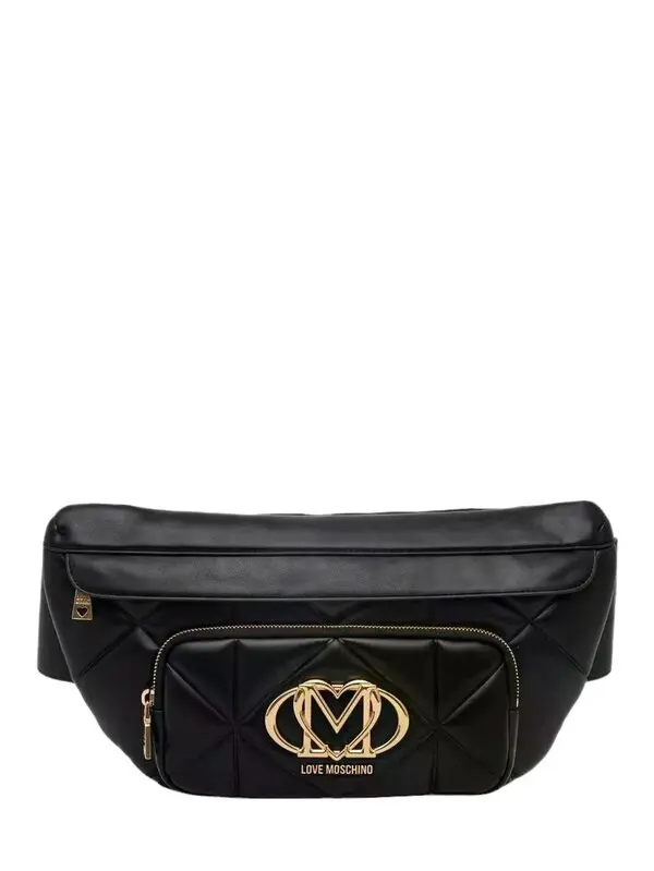Moschino Quilted Logo Plaque Belt Bag - Black