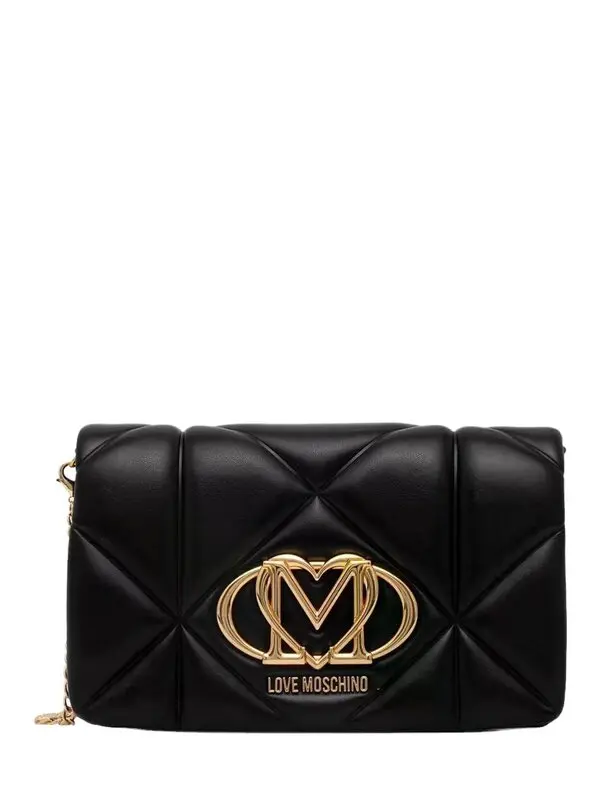 Moschino Quilted Logo-plaque Shoulder Bag - Black