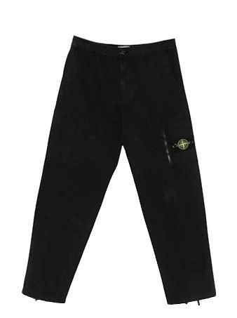 Stone Island Loose Fit Cargo Trousers With Zip And Pockets - Black