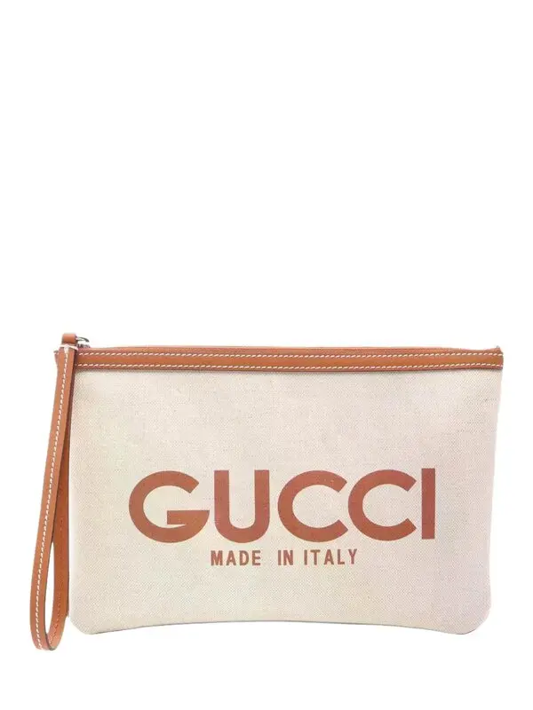Gucci Logo Print Clutch Bag - Neutrals