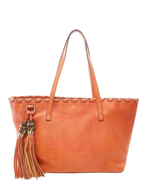 Gucci 2000s Bamboo Tassel Leather Tote Bag - Orange
