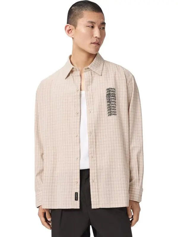 ALLSAINTS Repeater Long Sleeve Oversized Check Shirt - Brown