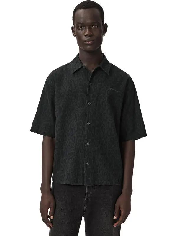 ALLSAINTS Leopardo Oversized Linen Blend Shirt - Black