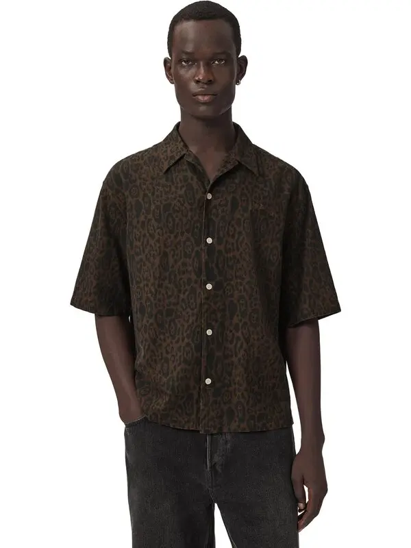 ALLSAINTS Leopardo Oversized Linen Blend Shirt - Brown