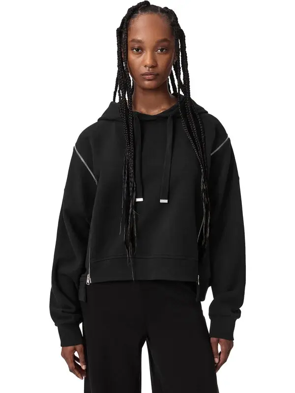 ALLSAINTS Ciara Oversized Zip Detail Hoodie - Black