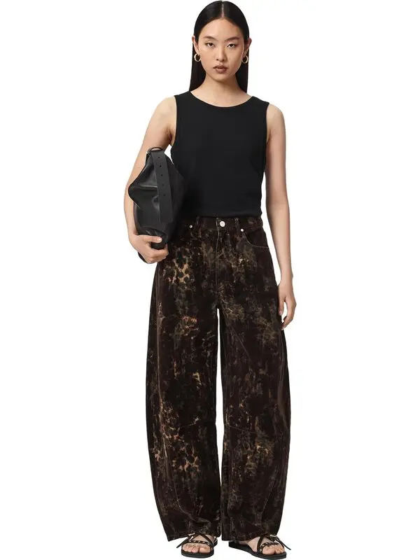 ALLSAINTS Jett Leopard Print Barrel Leg Jeans - Brown