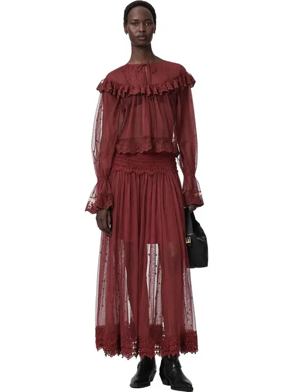 ALLSAINTS Trixie Lace Midi Skirt - Red