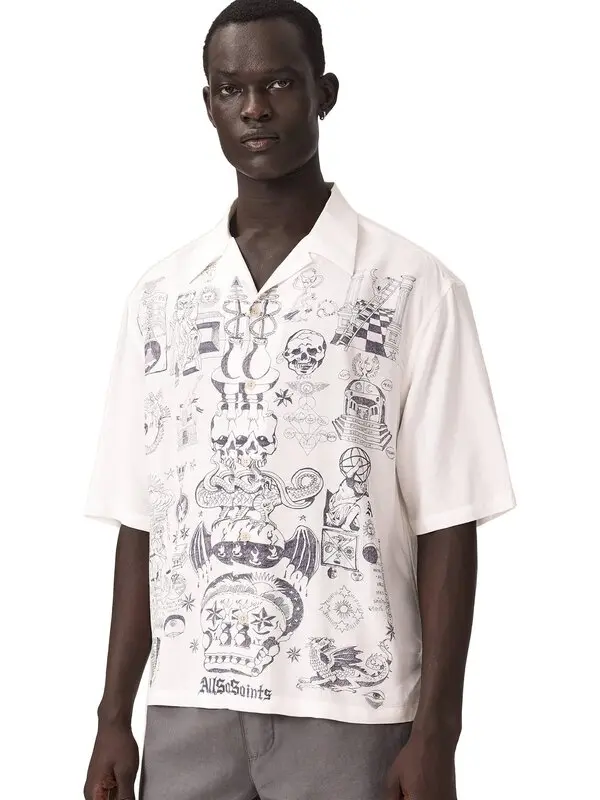 ALLSAINTS Ignis Oversized Short Sleeve Printed Shirt - Ecru