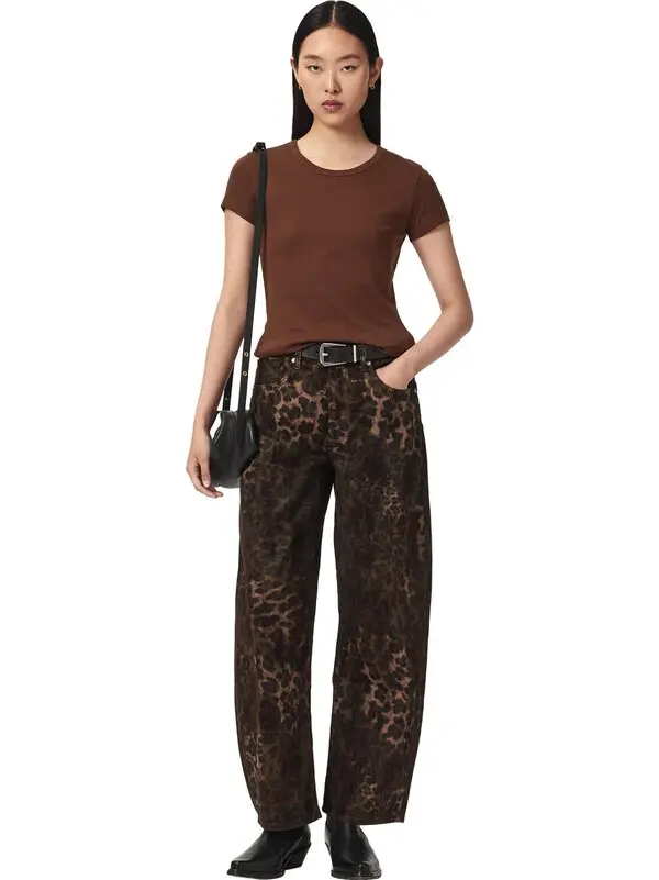 ALLSAINTS Sadie Barrel Leg Leopard Print Denim Jeans - Brown