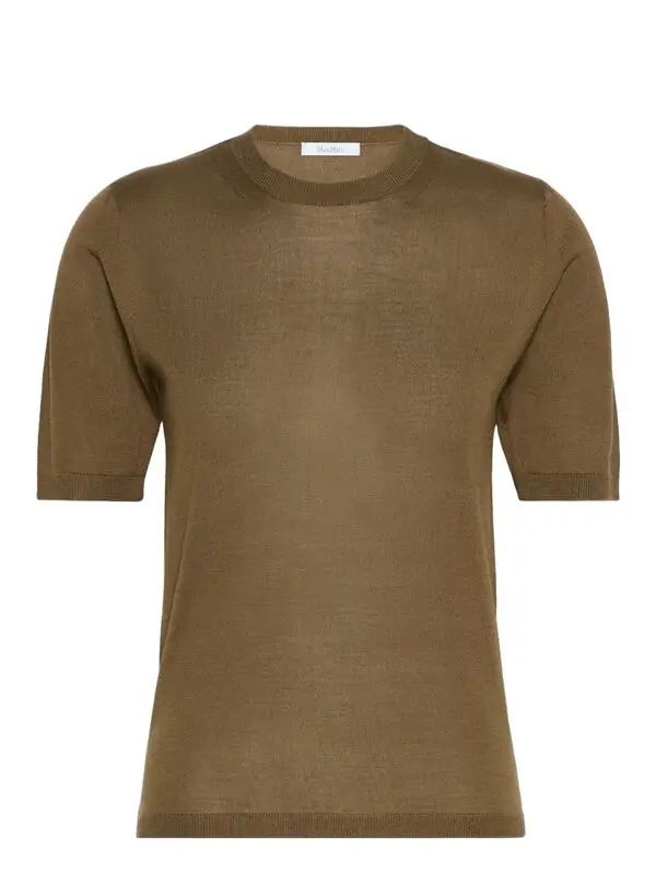 Max Mara Stockinette-stitched Cashmere And Silk Crew Neck Short Sleeve Sweater - Kaki
