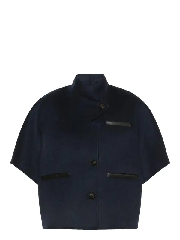 Max Mara Lightweight Cashmere Cape With Leather Trim - Midnightblue