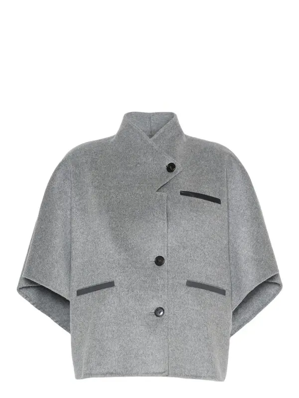 Max Mara Lightweight Cashmere Cape With Leather Trim - Medium Grey