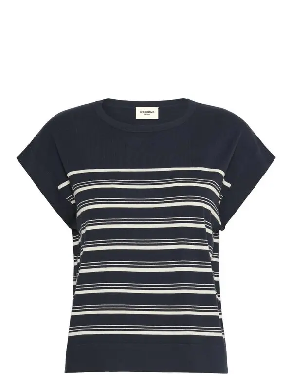 Max Mara Striped Short Sleeve Sweater - Navy
