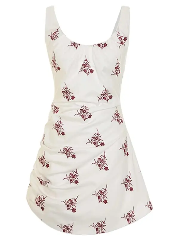 PCFG Asymmetric Embroidered Mini Dress - White