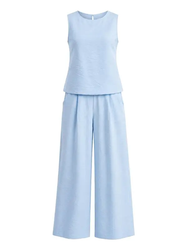 OH!ZUZA NIGHT&DAY Matte Viscose Top And Wide-leg Trousers Set - Blue