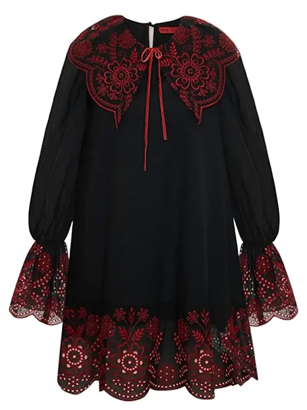 PCFG Broderie Anglaise Embroidered Detail Mini Dress - Black
