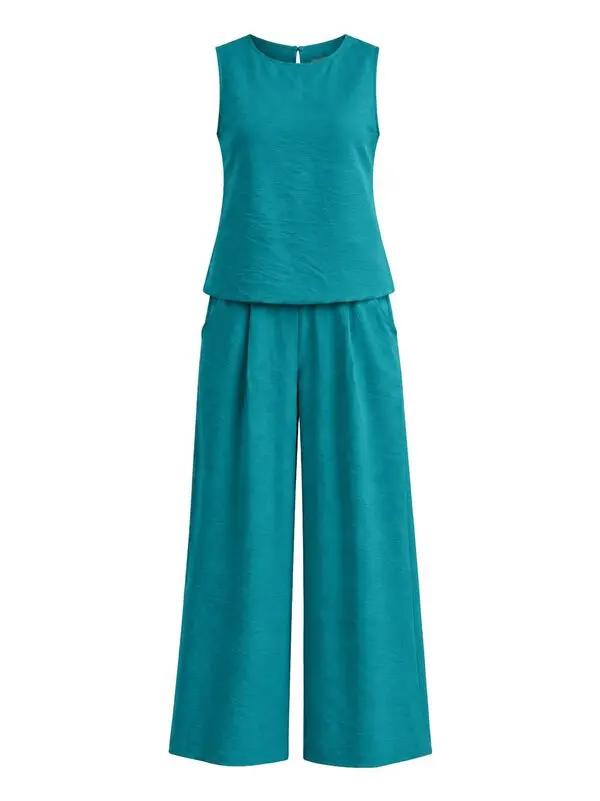 OH!ZUZA NIGHT&DAY Sleeveless Matte Viscose Top And Wide-leg Trousers Set - Blue