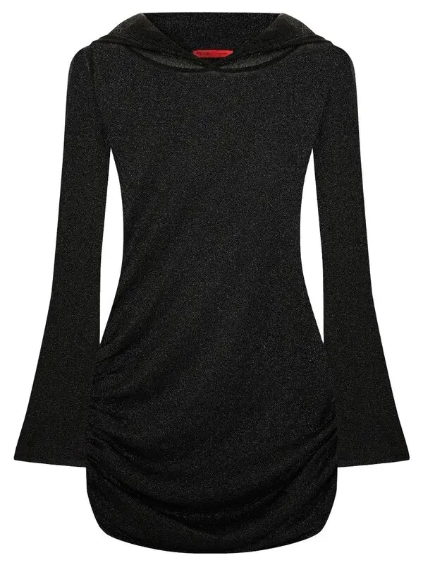 PCFG Hooded Sheer Draped Beach Dress - Black